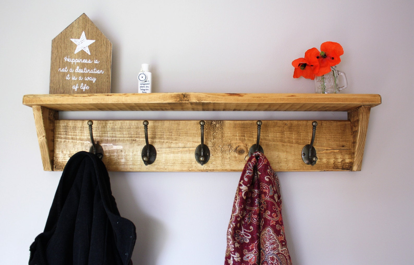 Rustic Reclaimed Wooden Coat Rack Coat Hooks With Shelf Wall - Etsy UK