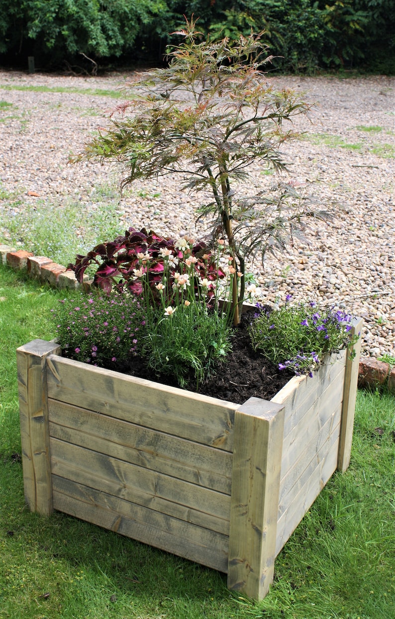 Aged Grey Large Solid Wood Garden Planter Tree Planter - Etsy UK