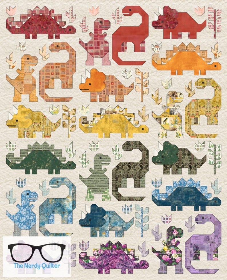 Dinosaur Quilt Kit and Pattern by Elizabeth Hartman Featuring Tim Holtz ...