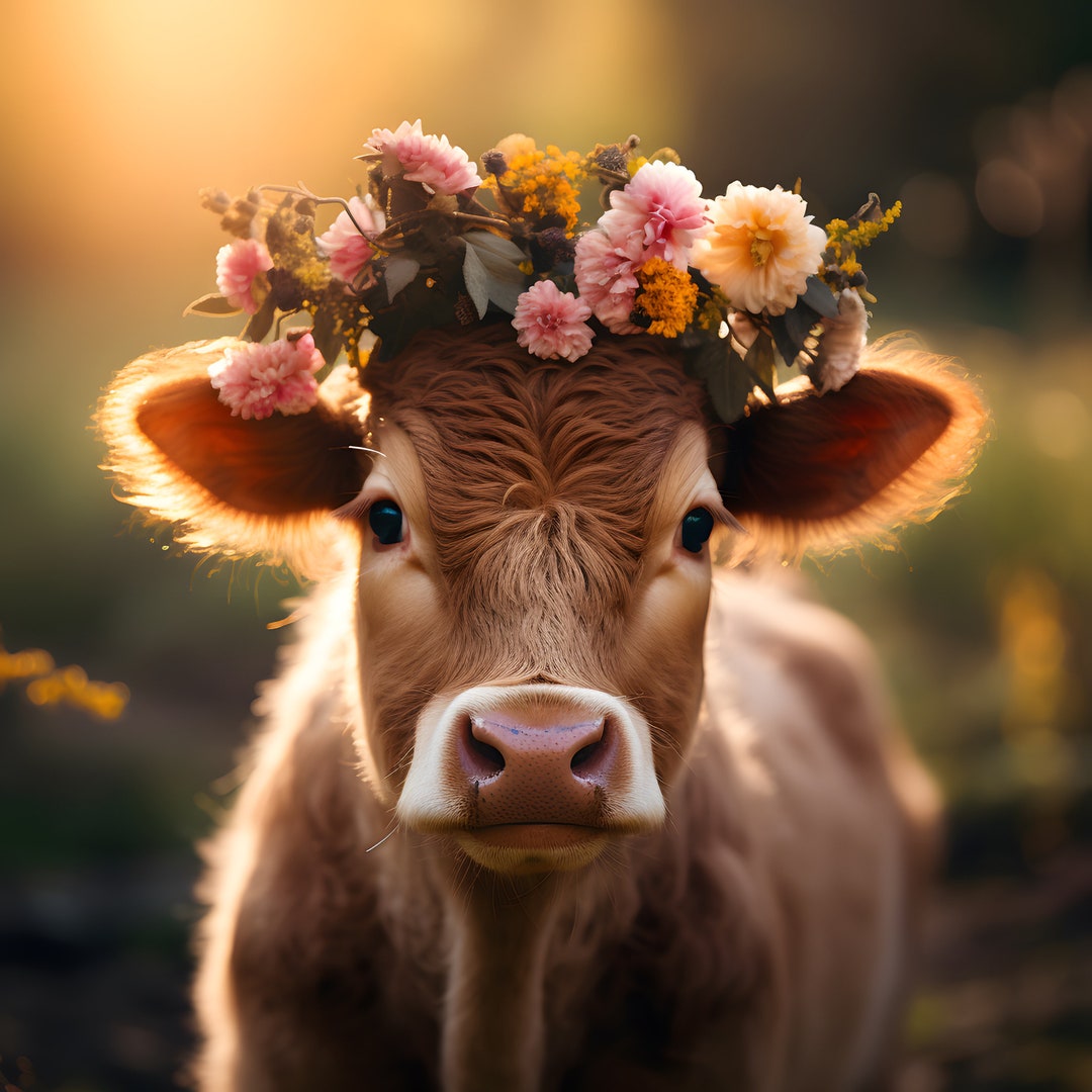 Highland CUTE Cow With Provence Flowers PNG Jpg Digital Highland Cow ...