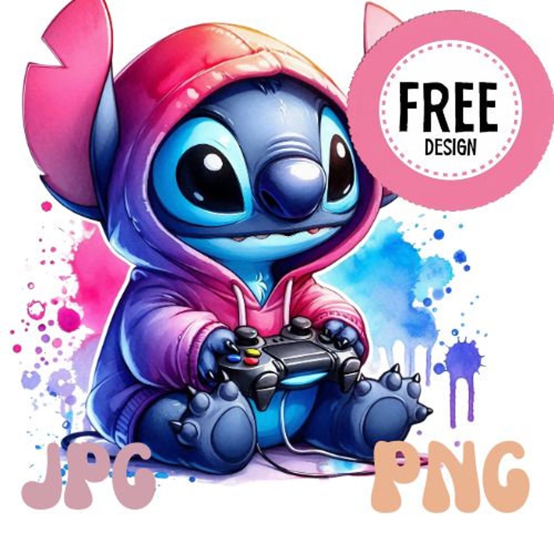 Stitch Gamer Watercolor Splash, Bonus 4 PNG Clipart Images, Graphics ...