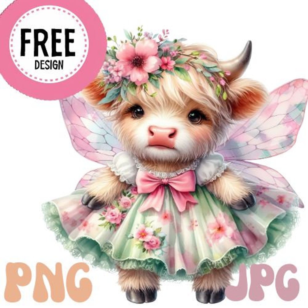 Fairy Highland Cow Watercolor Clipart Cute Ballet Baby Cow PNG and JPG ...