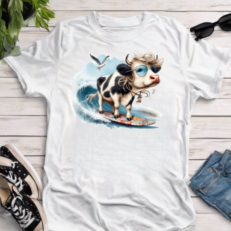 Highland Cow Watercolor Clipart Cute a Surfer Dude Baby Cow PNG and JPG ...
