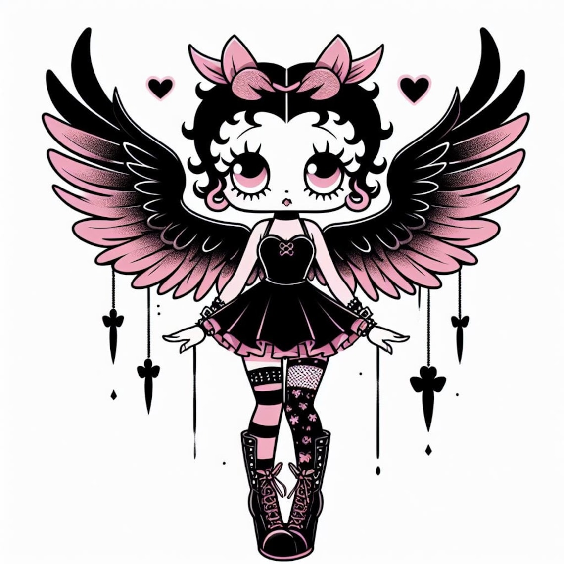 Betty Boop ,watercolor Clipart,cute Emo,betty Boop Pink Style Angel L ...