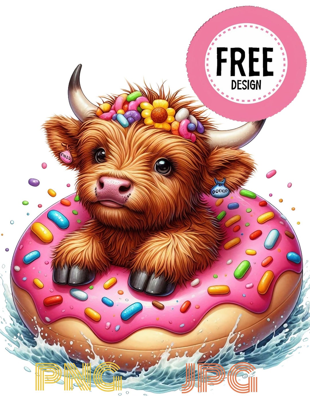 Farm Cute Cow Donut Summer Watercolor Clipart Cute Farm Cow Pink Bow ...