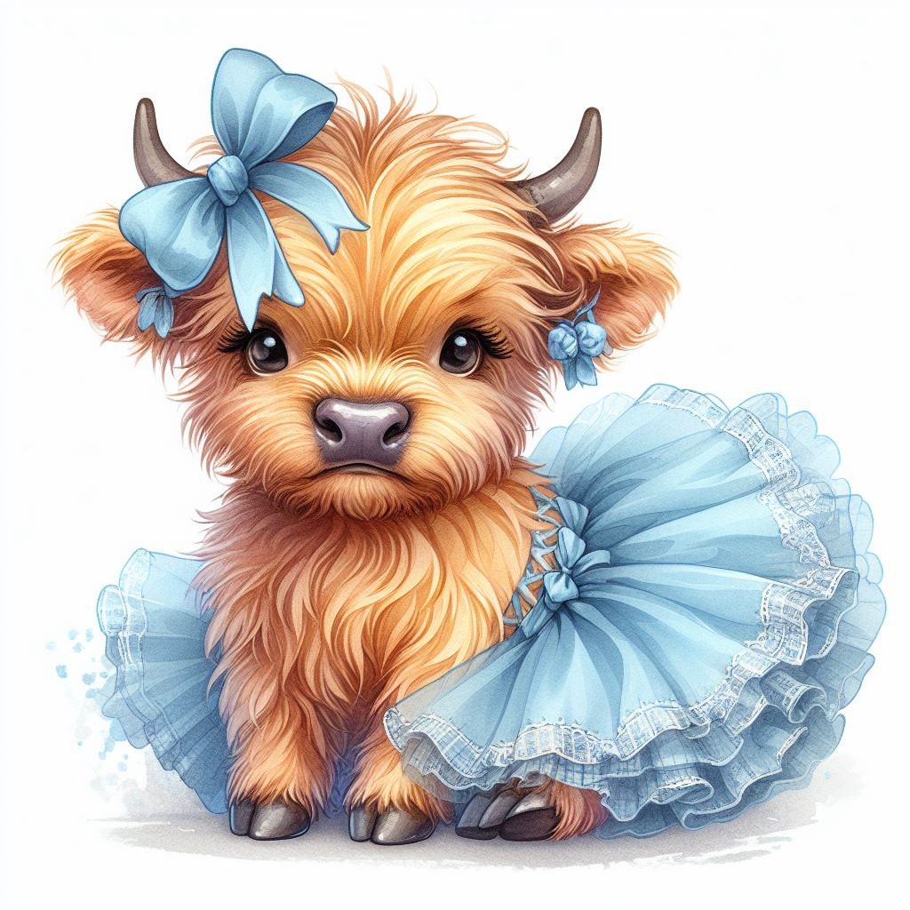 Highland Cow Watercolor Clipart Cute Leopard Bow Baby Cow PNG and JPG ...