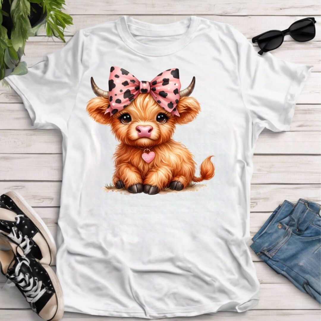 Highland Cow PNG,JPG Watercolor Clipart Cute Leopard Bow Baby Cow ...