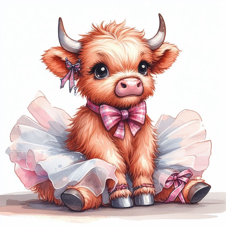 Cute Ballet Cow Watercolor PNG /JPG Pink Ballerina Clipart Tutu Gold ...