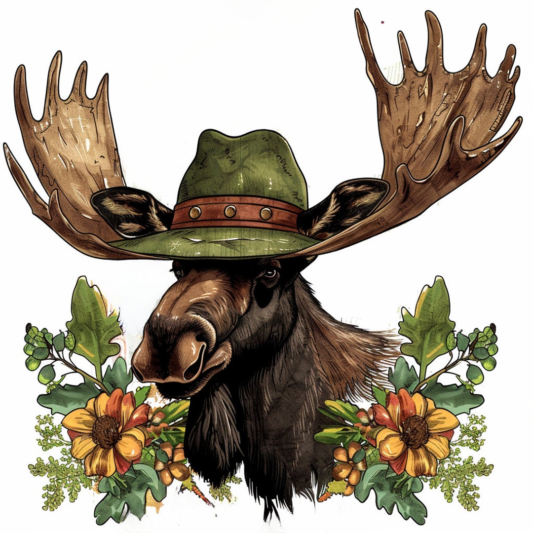 Moose Sublimation Hunting PNG Cowboy Green Hat Moose PNG Hunter Moose ...