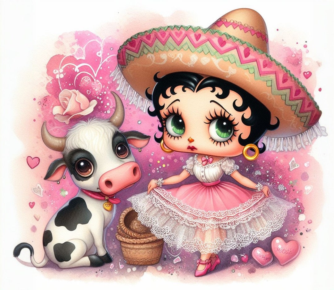 Betty Boop and Highland CUTE Cow With Valentine Day Love PNG Digital ...
