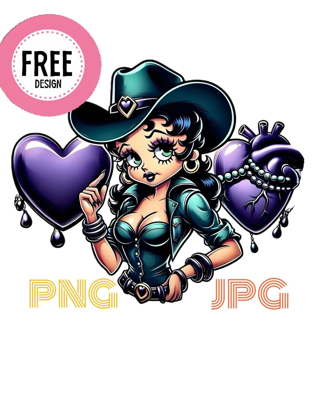 Betty Boop Cowgirl Highland Cow Watercolor Clipart Cute PNG and JPG ...