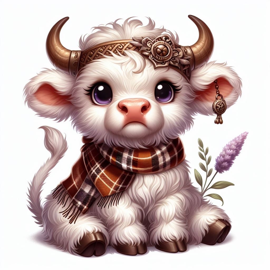 Highland Cow Watercolor Clipart Cute Viking Baby Cow PNG and JPG ...