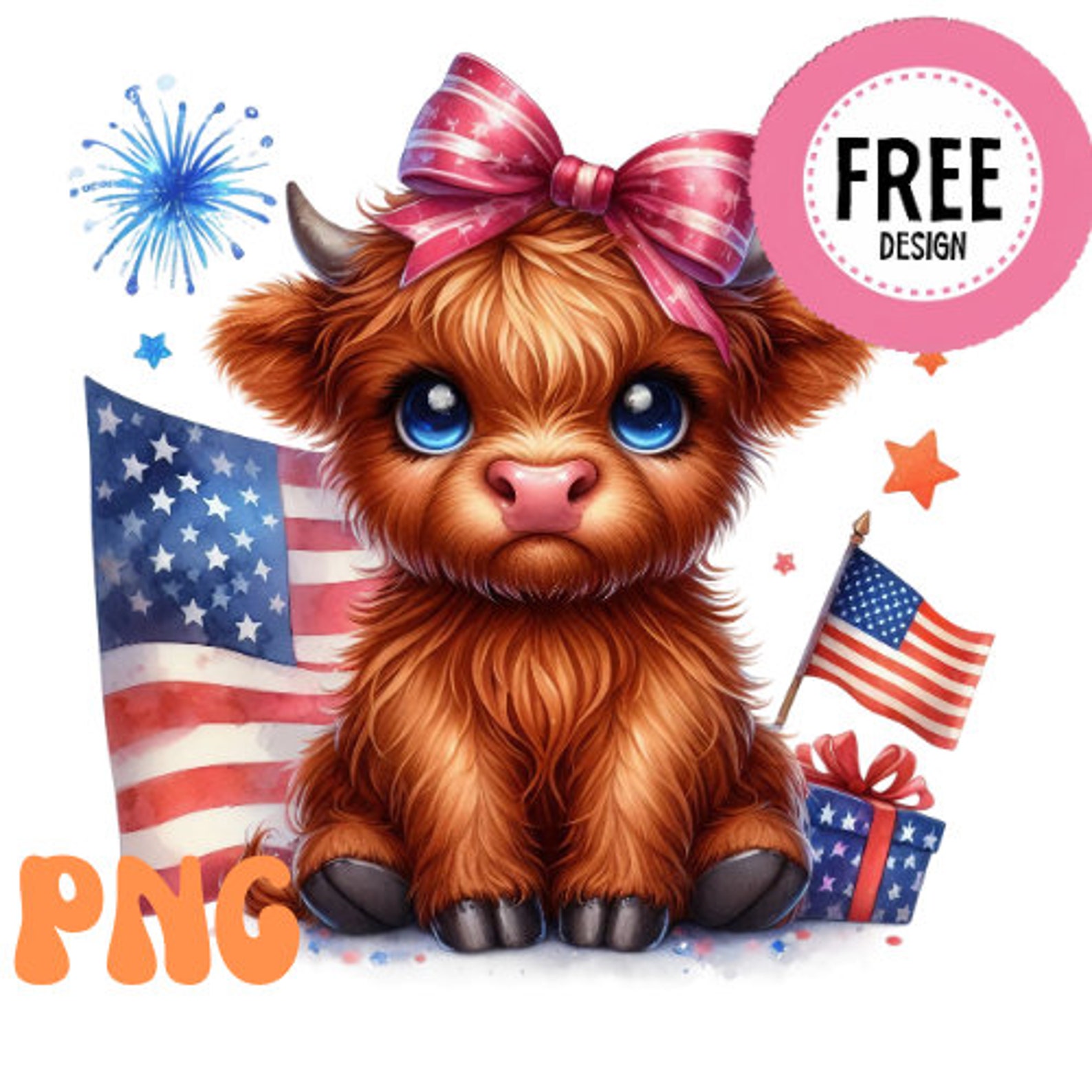 Cow Highland Flag PNG Patriotic Usa,bonus 4 PNG Flag Clipart American ...