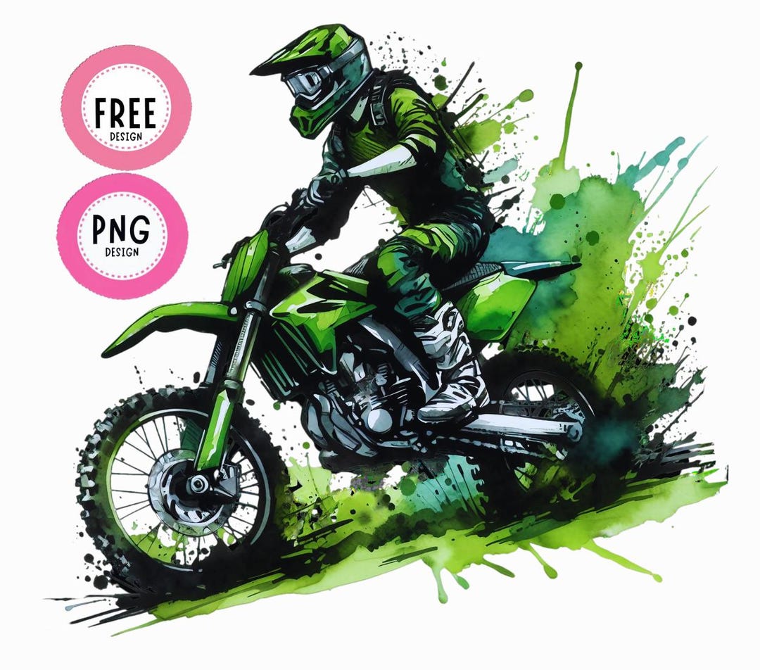 Motocross Watercolor,green Motocross Bike Boys Clipart Off-road ...
