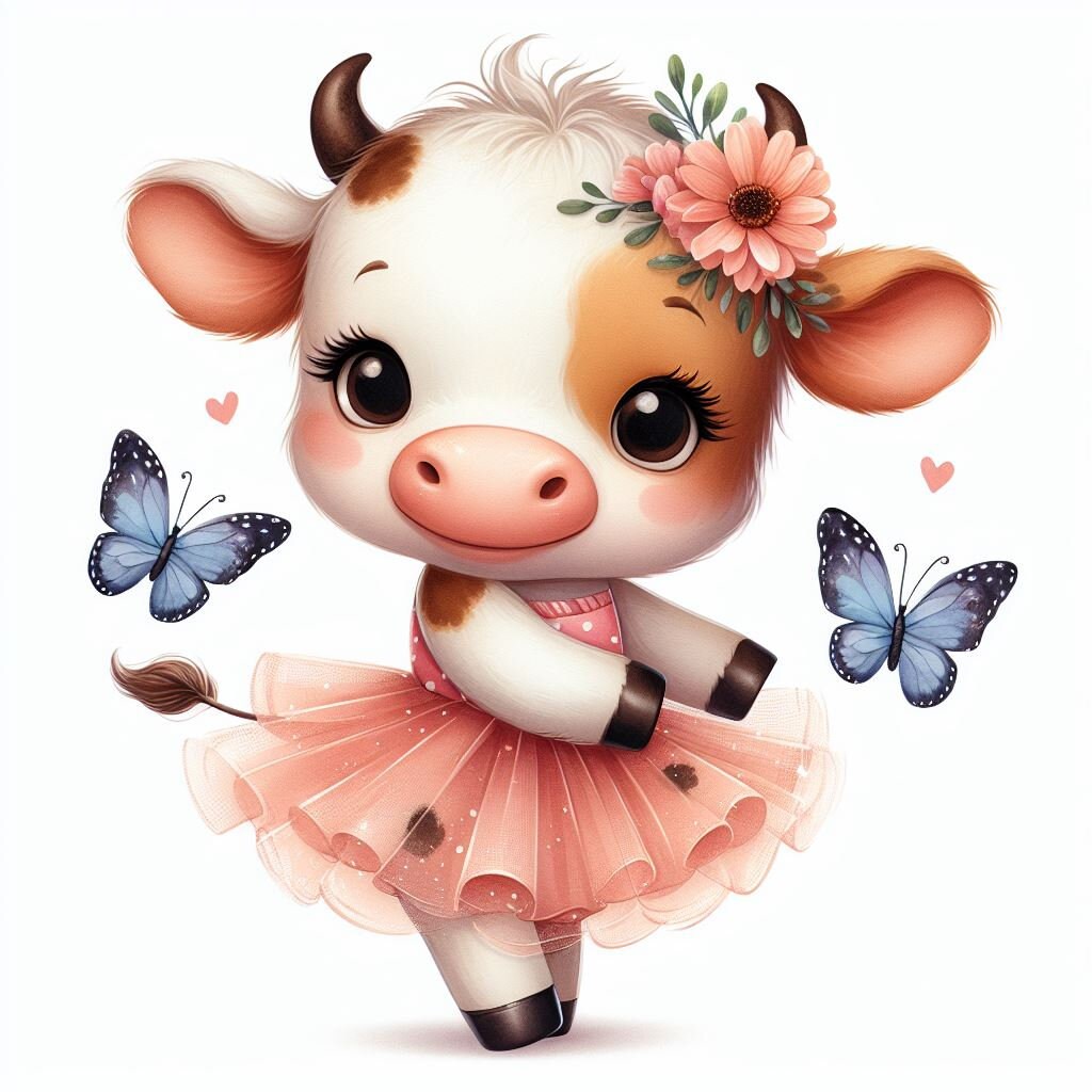 Lovecute Ballet Cow Watercolor PNG /JPG Pink Ballerina Clipart Tutu ...