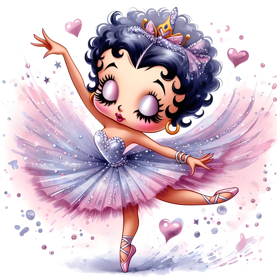 Cute Ballet Betty Boop Girl Watercolor PNG /JPG Pink Ballerina Magical ...