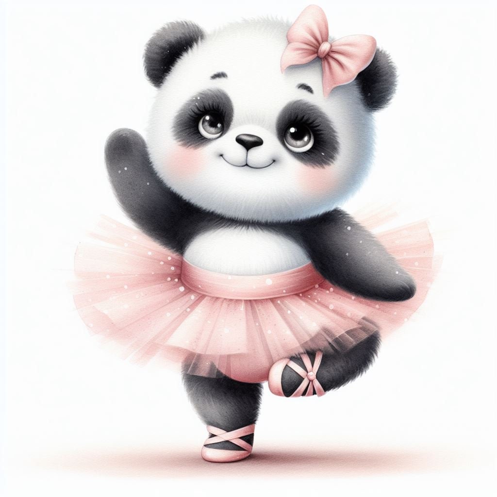 Cute Panda Ballet Watercolor PNG JPG Pink Ballerina,clipart Magical ...