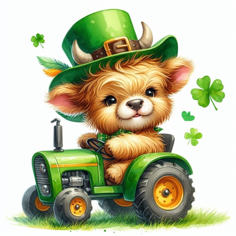 Green Tractor Highland Cow Retro Boho Cow Farm Sublimation Design Heat ...