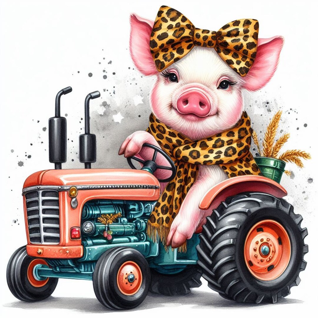 Cute Pig Watercolor Clipart Cute Leopard Bow Baby Pig PNG and JPG Cute ...