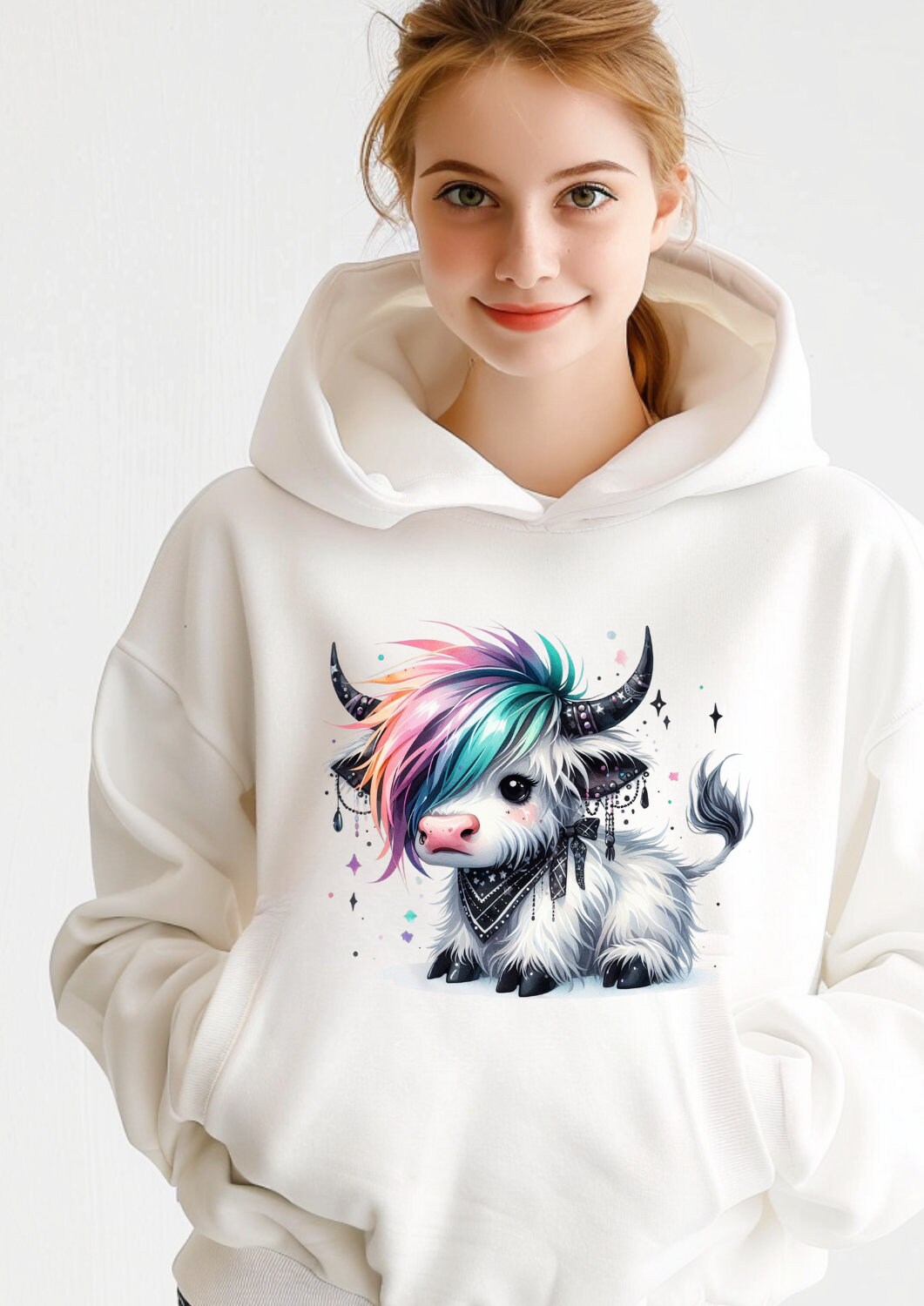 Highland Cow Watercolor Clipart Cute Emo Baby Cow PNG and JPG Scottish ...