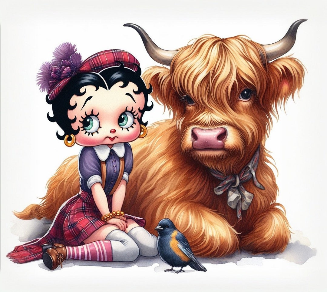 Betty Boop and Highland CUTE Cow With Valentine Day Love PNG Digital ...