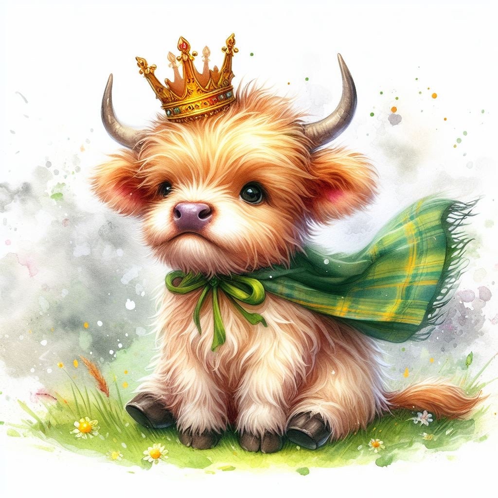 Highland Cow Little Prince Watercolor Clipart Cute Leopard Bow Baby Cow ...