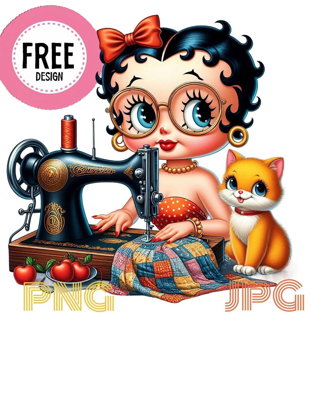 Betty Boop Patchwork Sewing: PNG JPG Vintage Cartoon Character Crafting ...