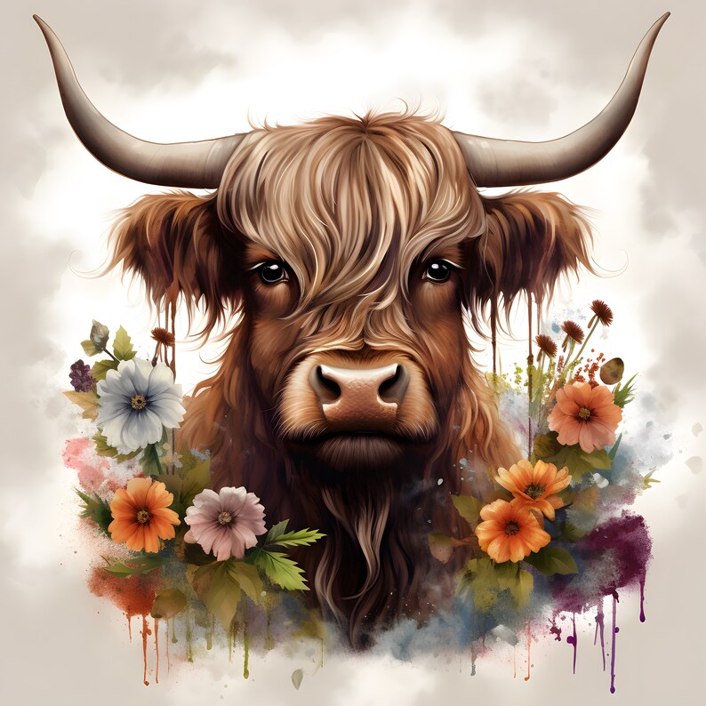 Highland Cow Watercolor Clipart Cute Leopard Bow Baby Cow PNG and JPG ...