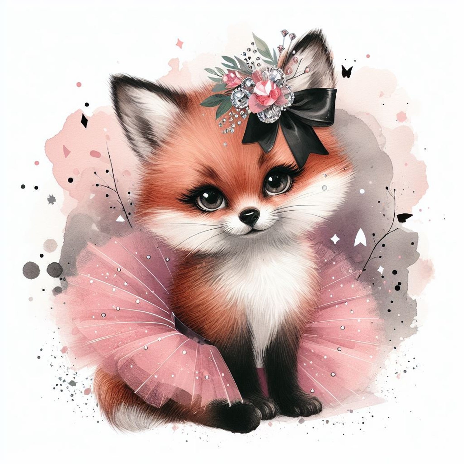 Cute Beauty Fox ,png,watercolor Ballet Illustration Wall Art Print ...