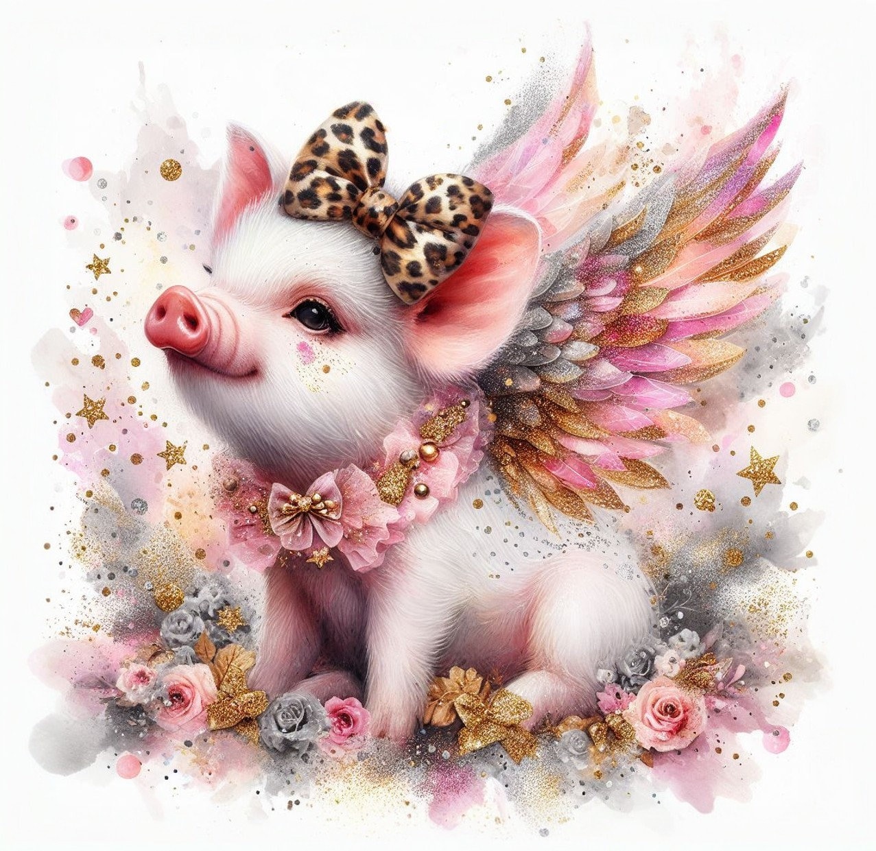 Farm Pig Angel Watercolor Clipart Cute Farm Pig Leopard Bow Baby Pig ...
