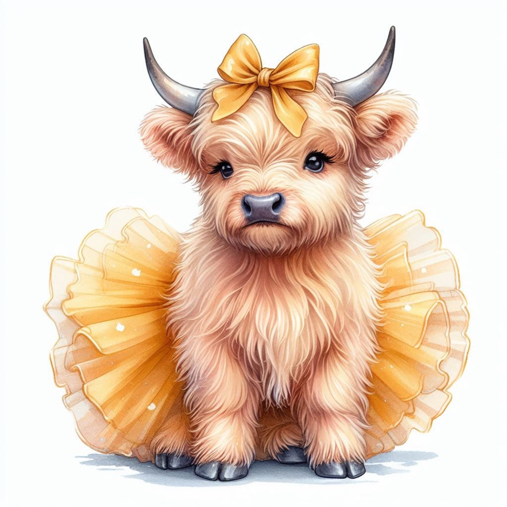 Highland Cow Watercolor Clipart Cute Leopard Bow Baby Cow PNG and JPG ...