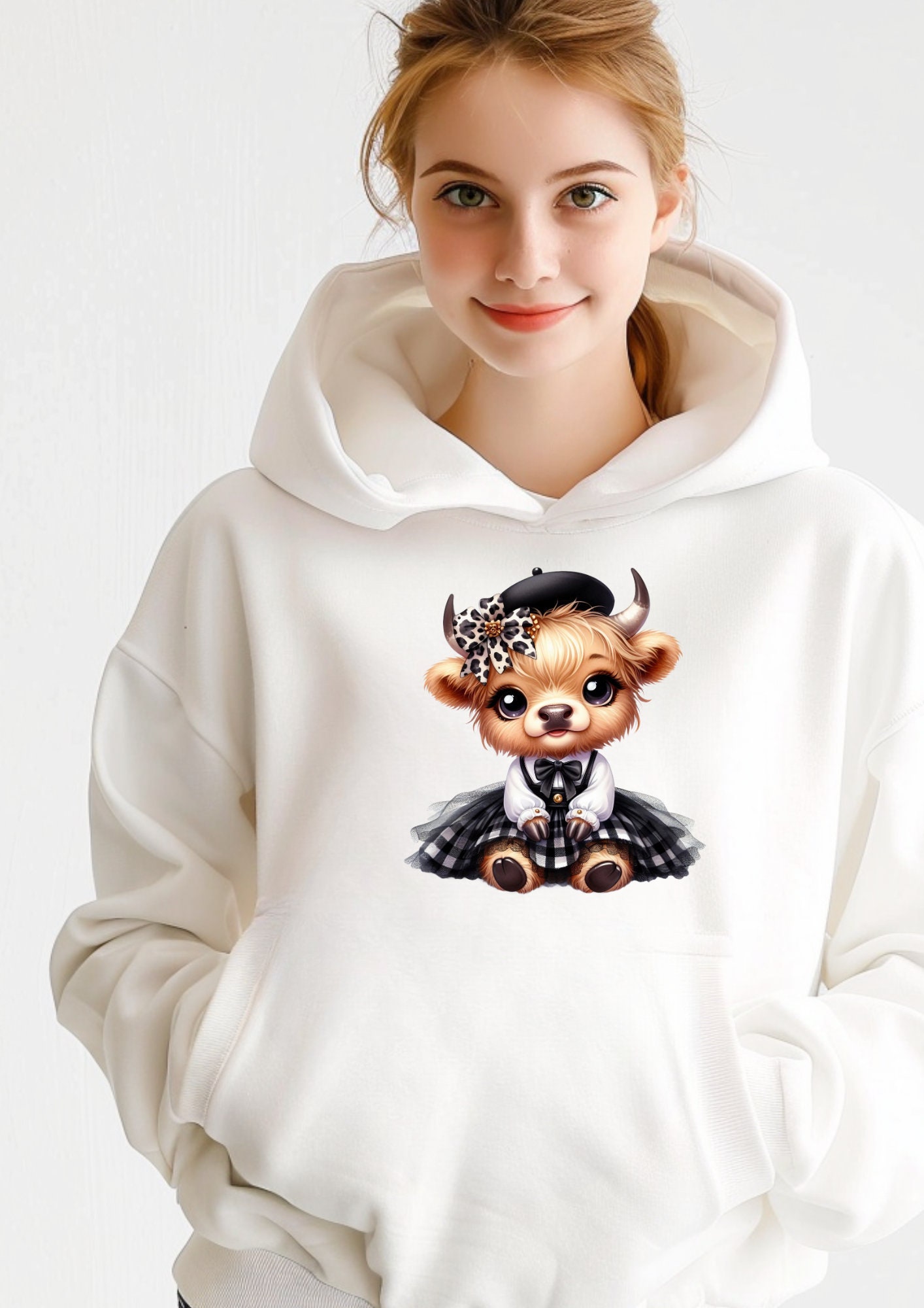 Highland Cow Watercolor Clipart Cute Leopard Bow Baby Cow PNG and JPG ...