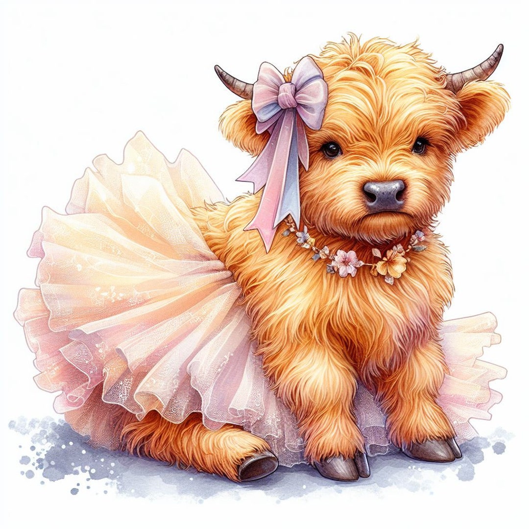 Cute Ballet Cow Watercolor PNG /JPG Pink Ballerina Clipart Tutu Gold ...