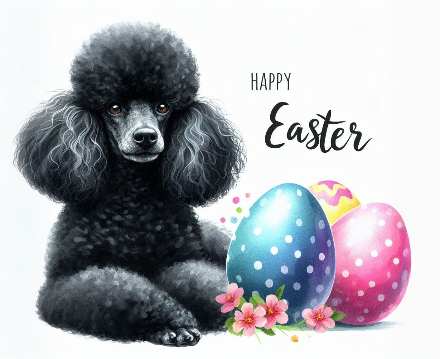 Black Poodle,watercolor,art Print,animal Poster,poodle Png With Happy ...