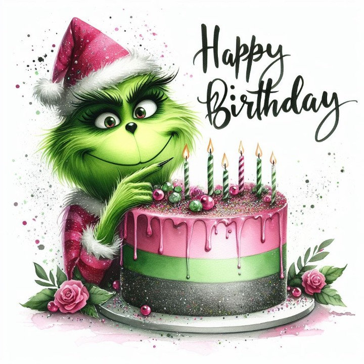 Grinch Happy Birthday ,PNG Jpg Shabby Chic Grinch, Beauty Cake Card ...