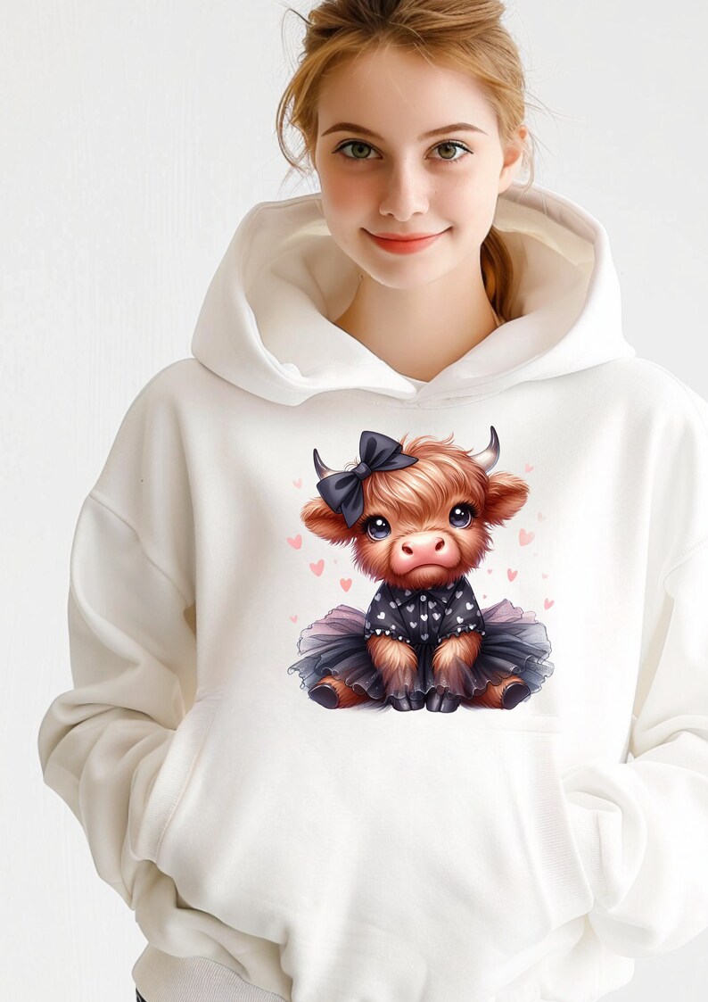 Highland Cow Watercolor Clipart Cute Leopard Bow Baby Cow PNG and JPG ...