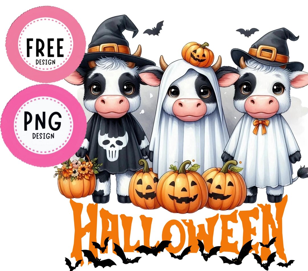 Farm Highland Cow Watercolor Clipart Cute Farm Halloween Baby Cow PNG ...
