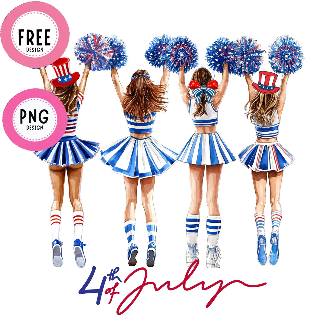 4th of July Cheerleader Tumbler Wrap PNG – Patriotic Pom-poms & USA ...