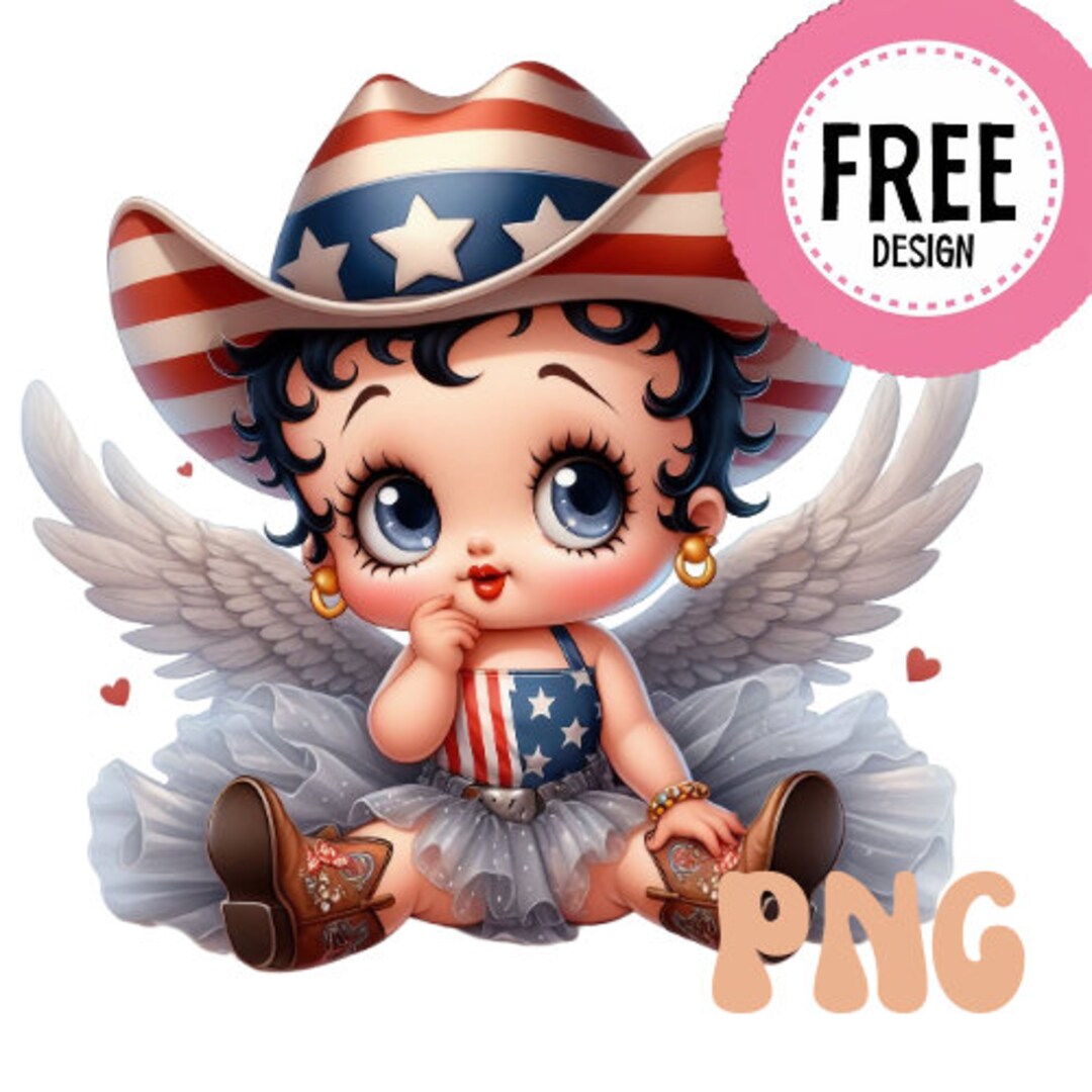 Betty Boop Cowboy Baby Born PNG Angel Wings Flag PNG Patriotic USA Flag ...