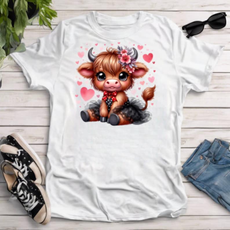Highland Cow Watercolor Clipart Cute Leopard Bow Baby Cow PNG and JPG ...