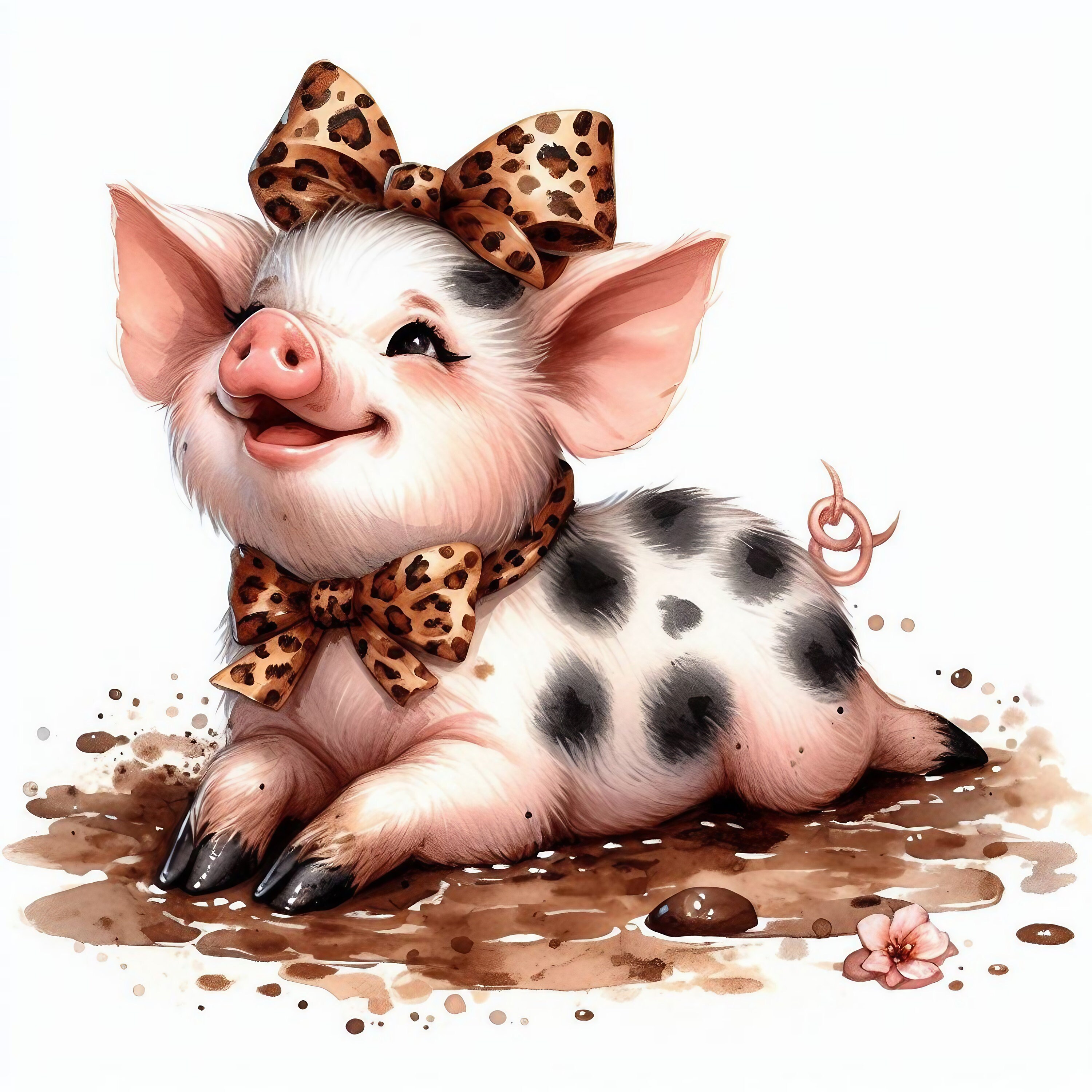 Farm Pig Watercolor Clipart Cute Farm Pig Leopard Bow Baby Pig PNG ...