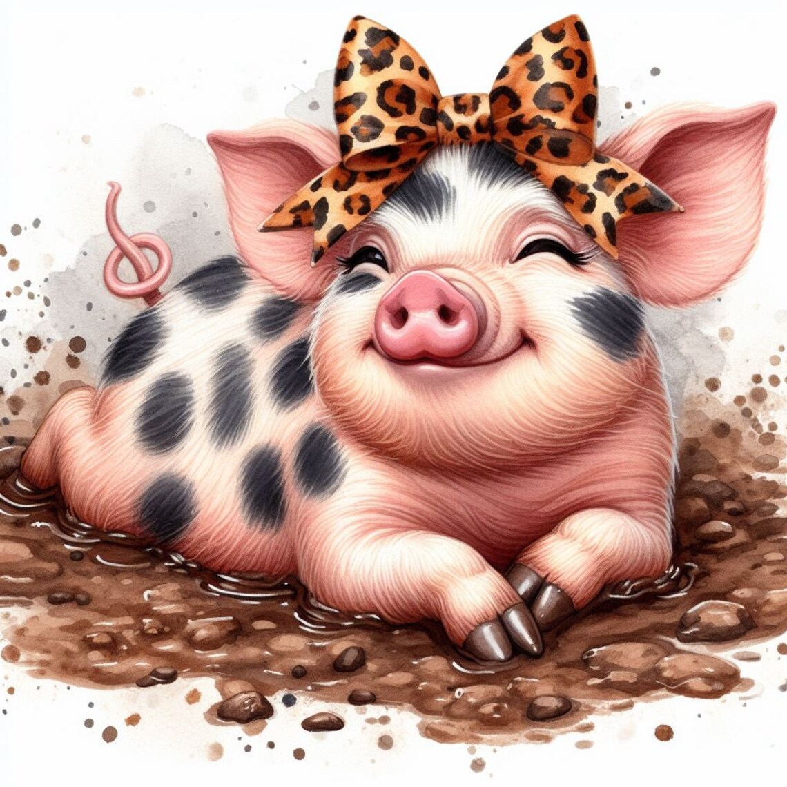 Farm Pig Watercolor Clipart Cute Farm Pig Leopard Bow Baby Pig PNG ...