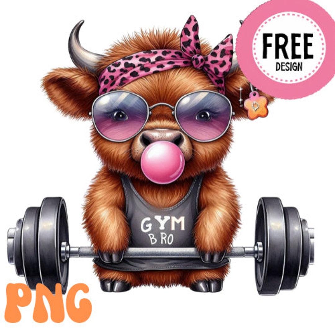 Gym Bro Highland Cow Png,cow PNG, Deadlift Cow Gift, Weights Highland ...
