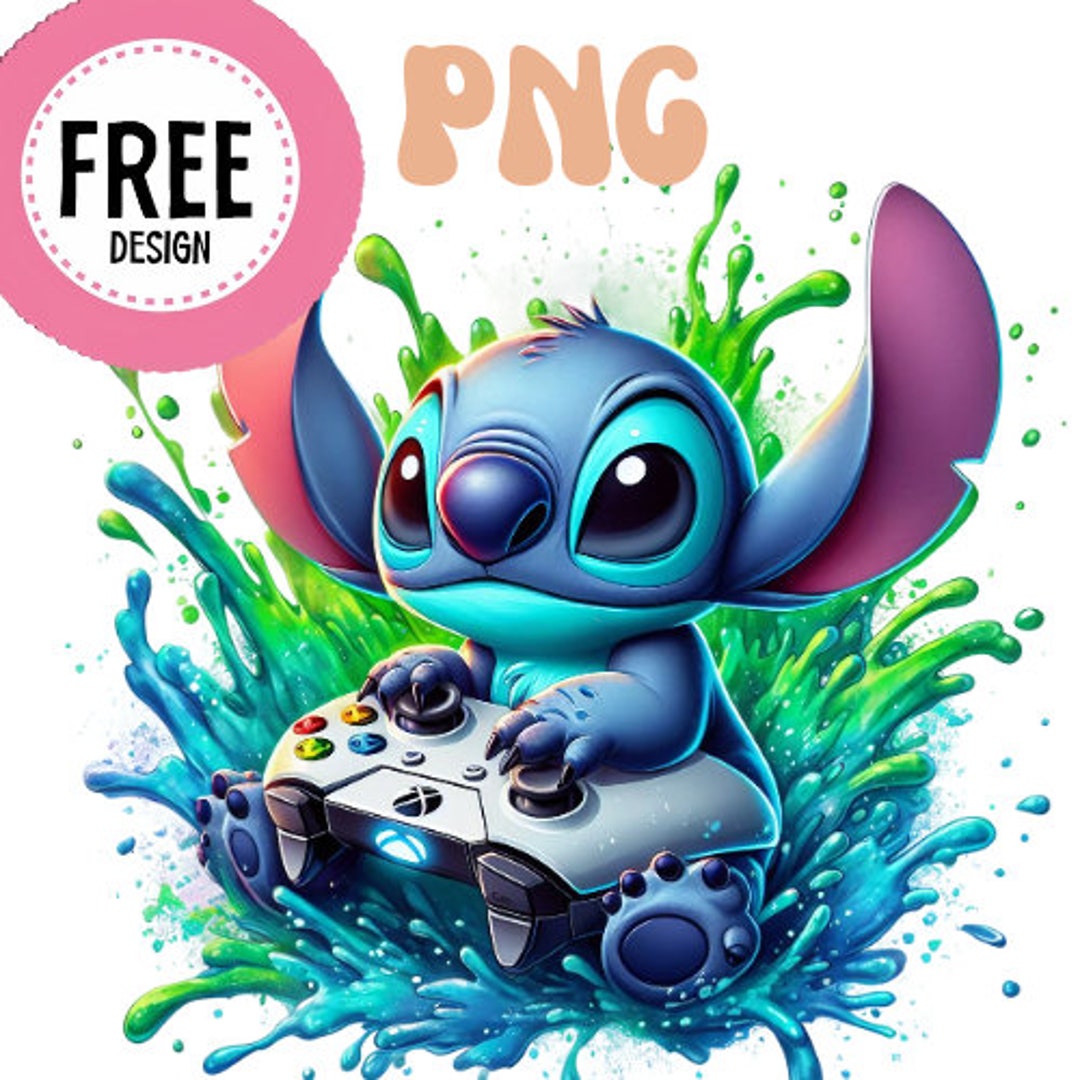 Stitch Gamer Watercolor Splash, Bonus 4 PNG Clipart Images, Graphics ...