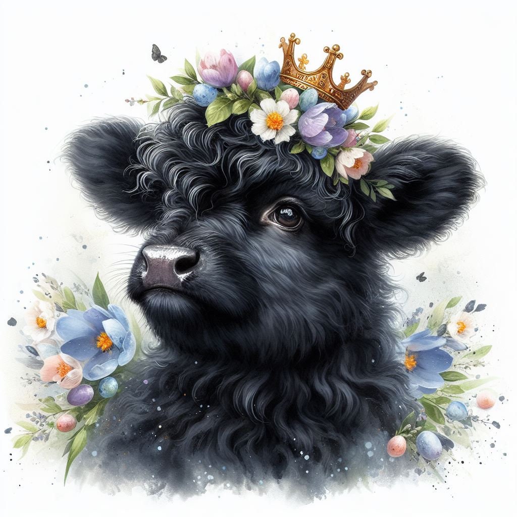 Highland Cow Little Prince Watercolor Clipart Cute Leopard Bow Baby Cow ...