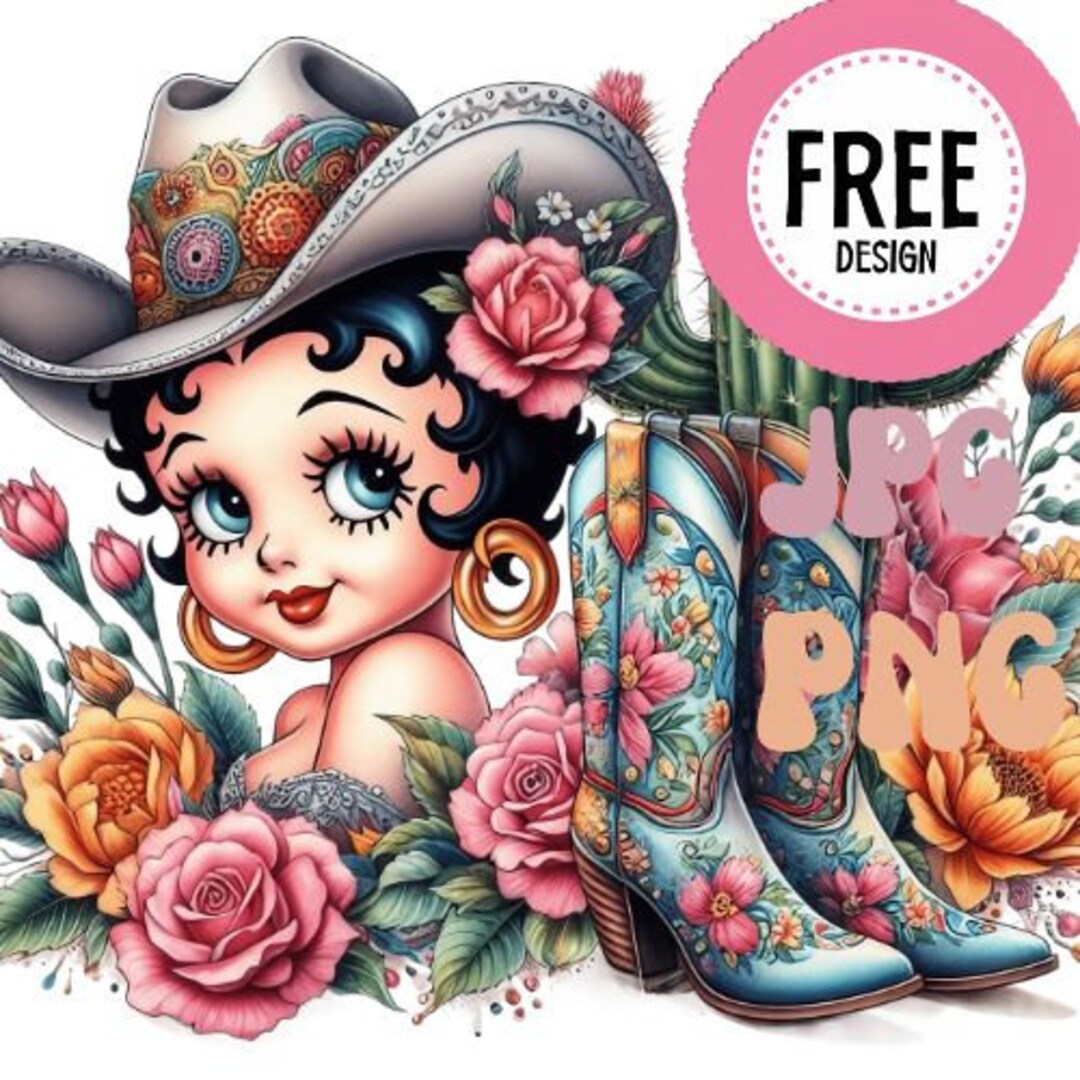Betty Boop Cowboy Boots Hat Horse Saddle Watercolor Country Cowboy ...