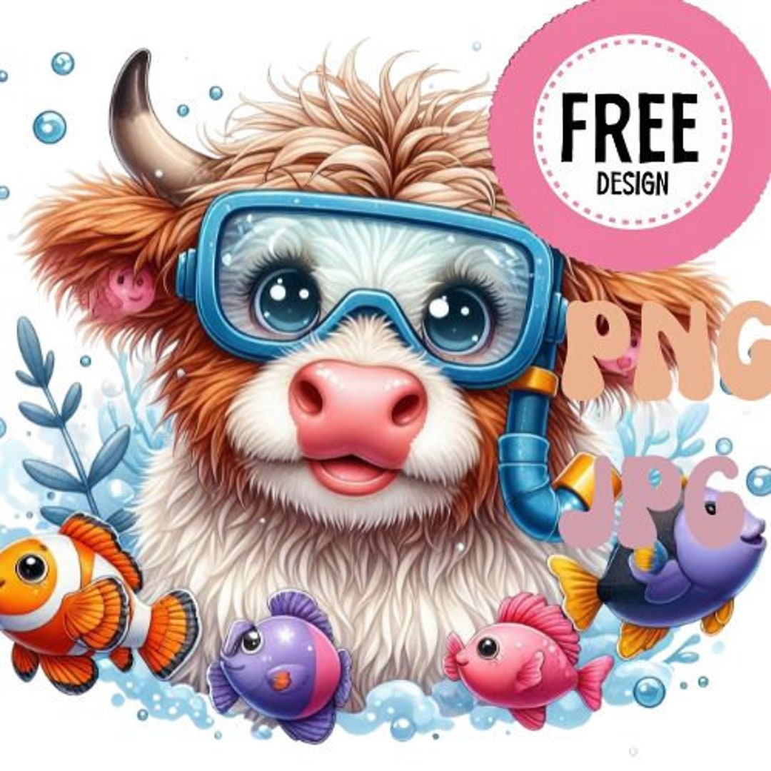 Highland Cow Diving Sublimation Design Summer Shirt Design Cute Cow ...