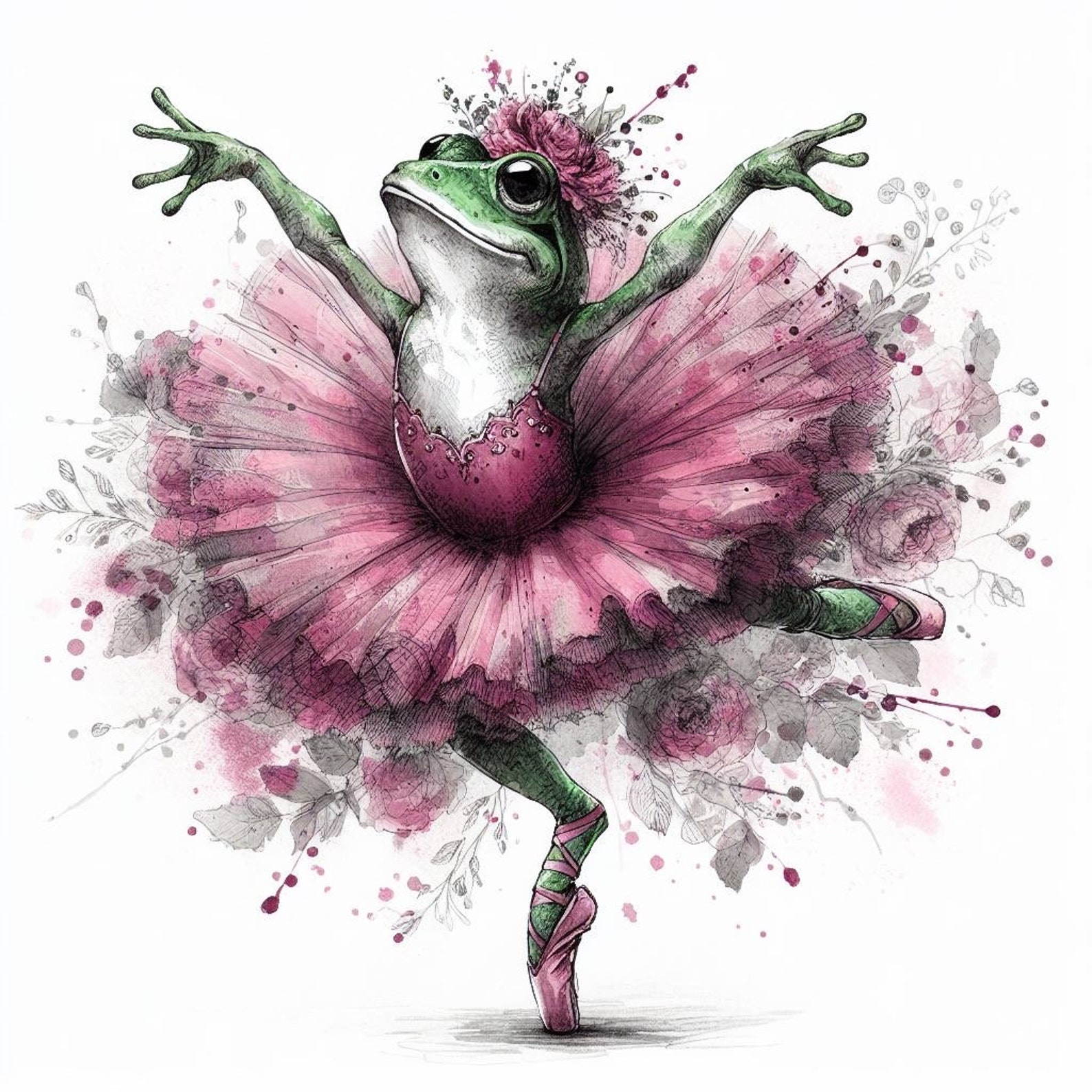 Cute Ballet Frog Watercolor PNG /JPG Pink Ballerina Clipart Magical ...