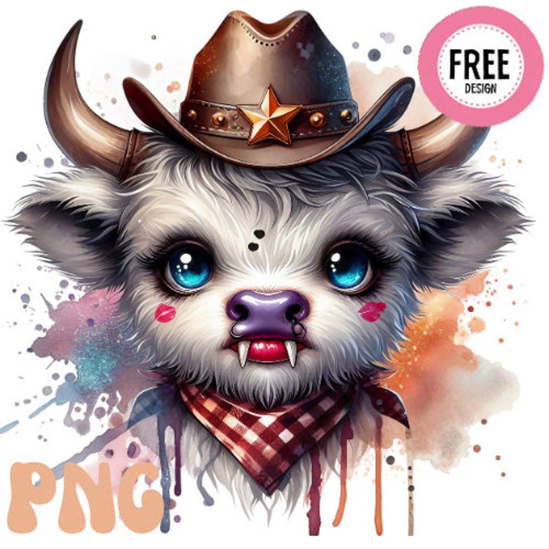 Highland Cow Vampire Watercolor, Clipart Cute ,,baby Cow PNG , JPG ...