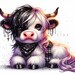 Highland Cow,watercolor Clipart,cute Emo,highland Goth Farm Animal Png ...